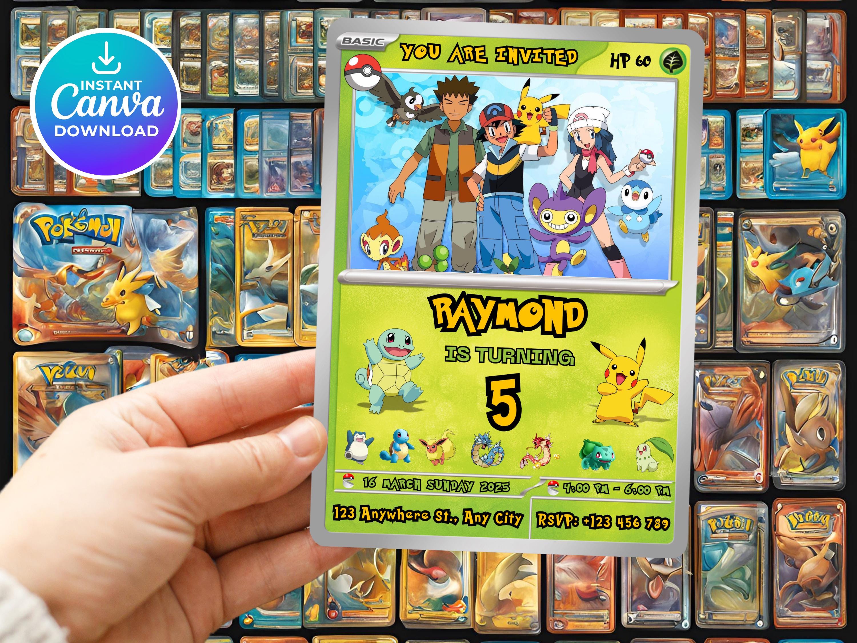 Editable Pokemon Card Invitation, Pokemon Birthday Invitation, Pikachu ...