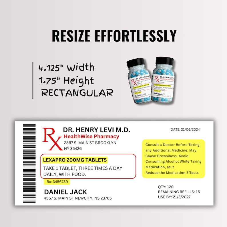 Editable Prescription Label Template | Pill Bottle Label | RX Label ...