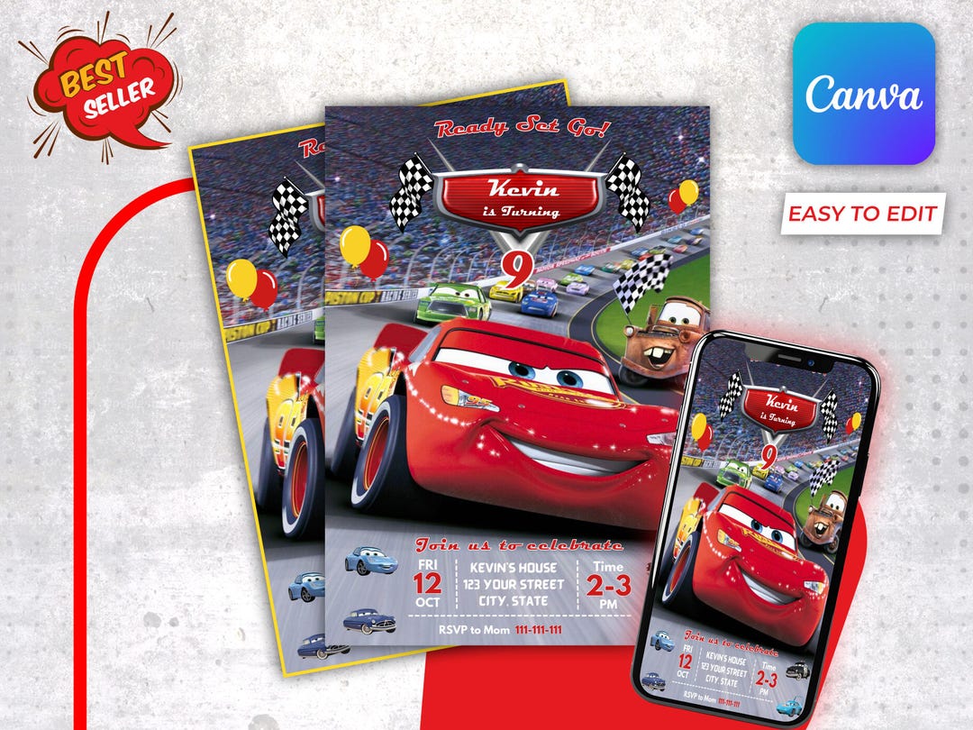 Cars Birthday Invitation Boy | Lightning Mcqueen Invitation | Kids ...