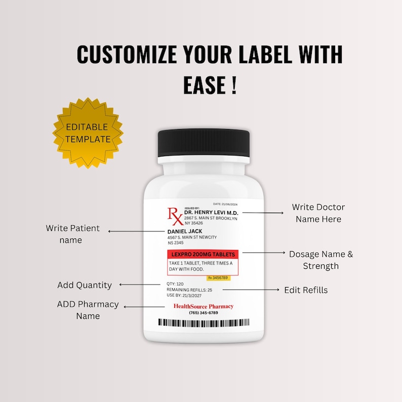 Editable Prescription Label Template | Pill Bottle Label | RX Label ...