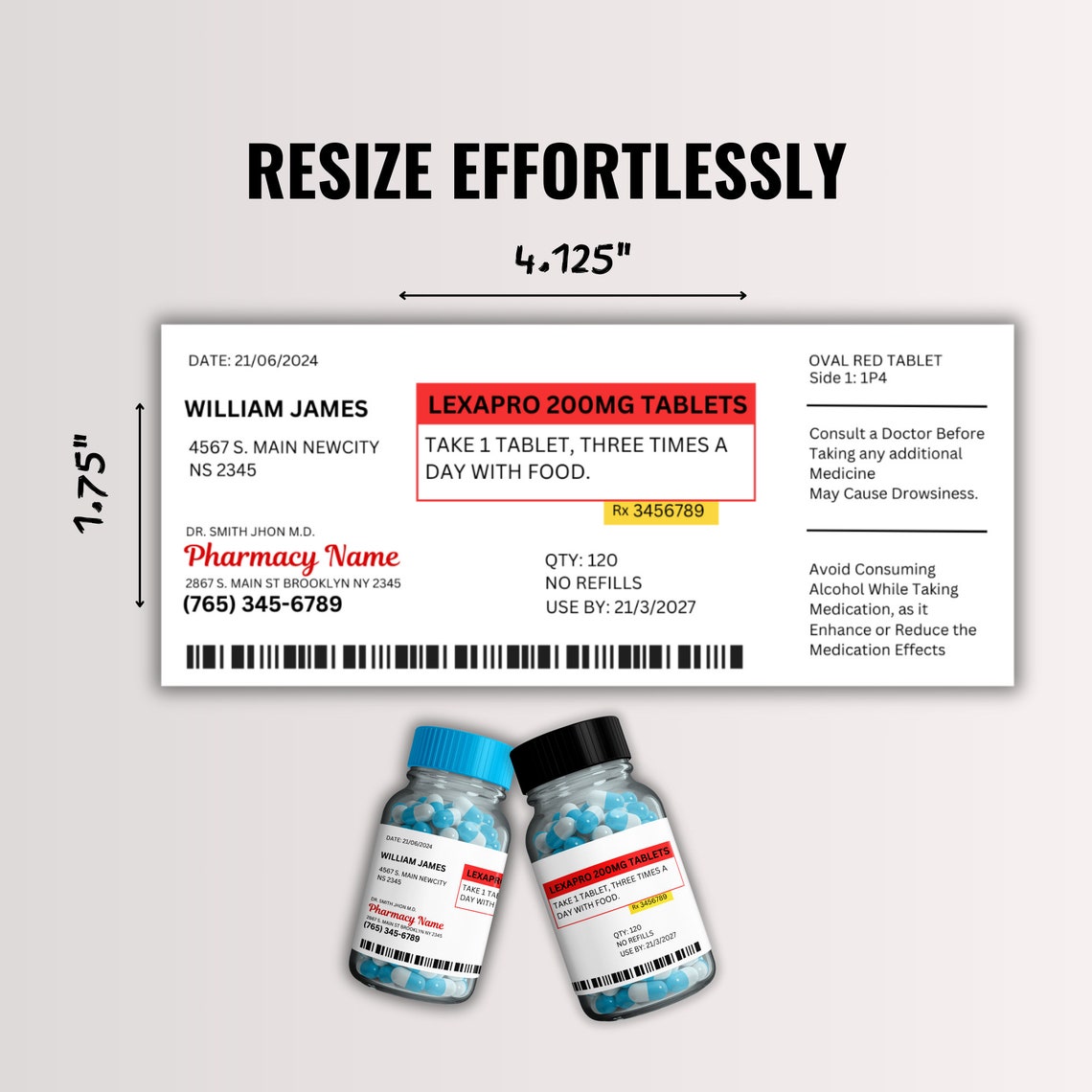 Editable Prescription Label Template | Pill Bottle Label | RX Label ...