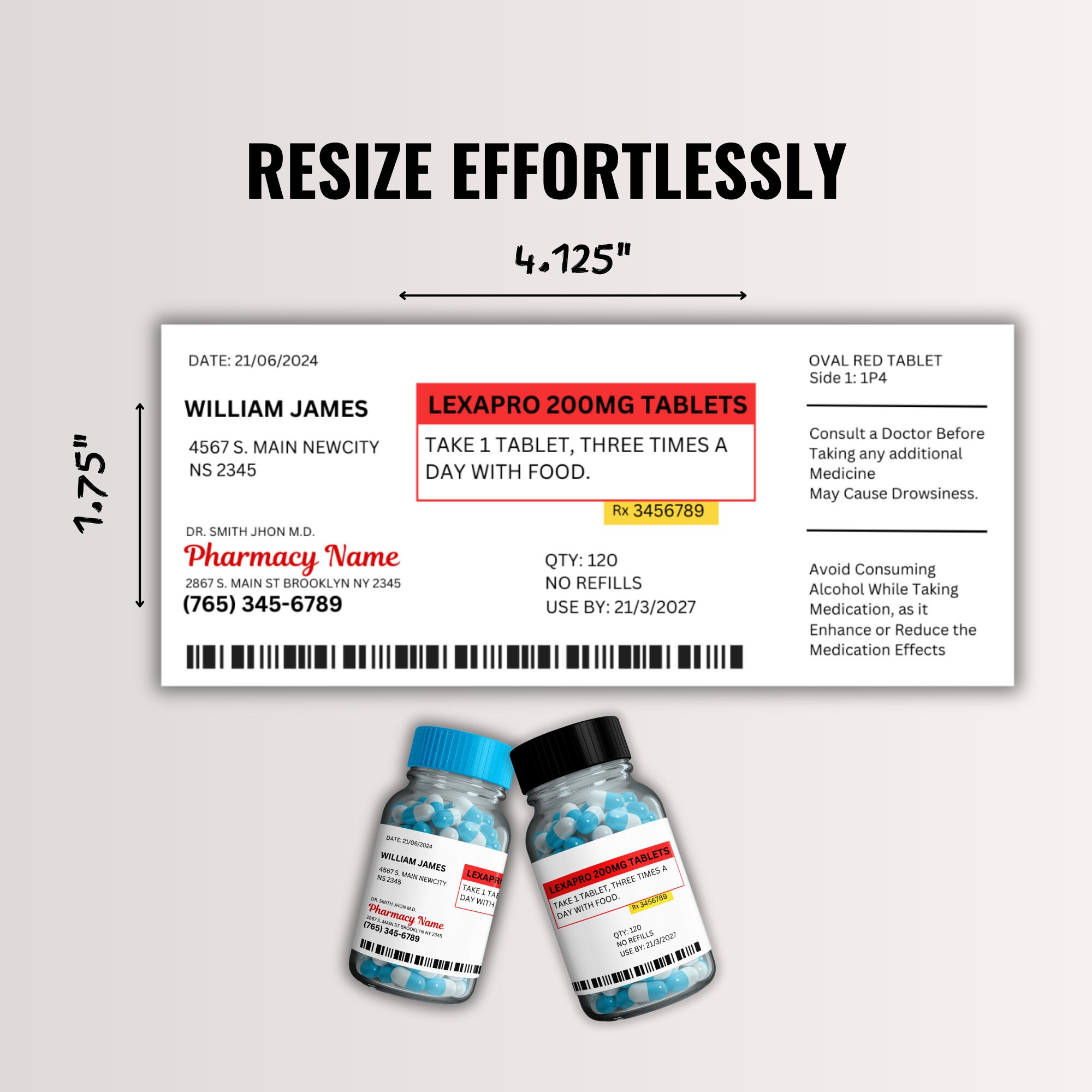 Editable Prescription Label Template | Pill Bottle Label | RX Label ...