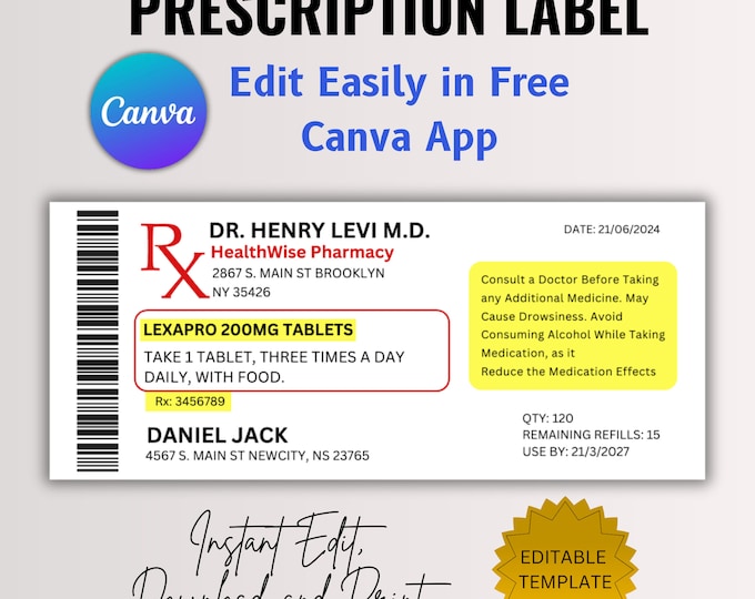Editable Prescription Label Template | Pill Bottle Label | RX Label ...