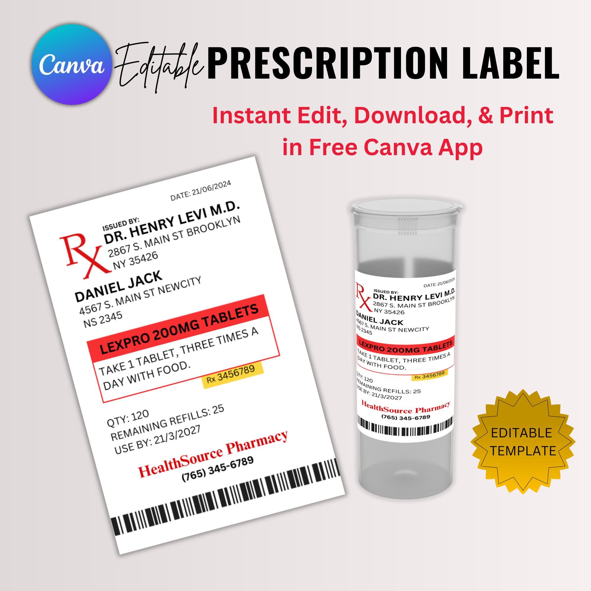 Editable Prescription Label Template | Pill Bottle Label | RX Label ...