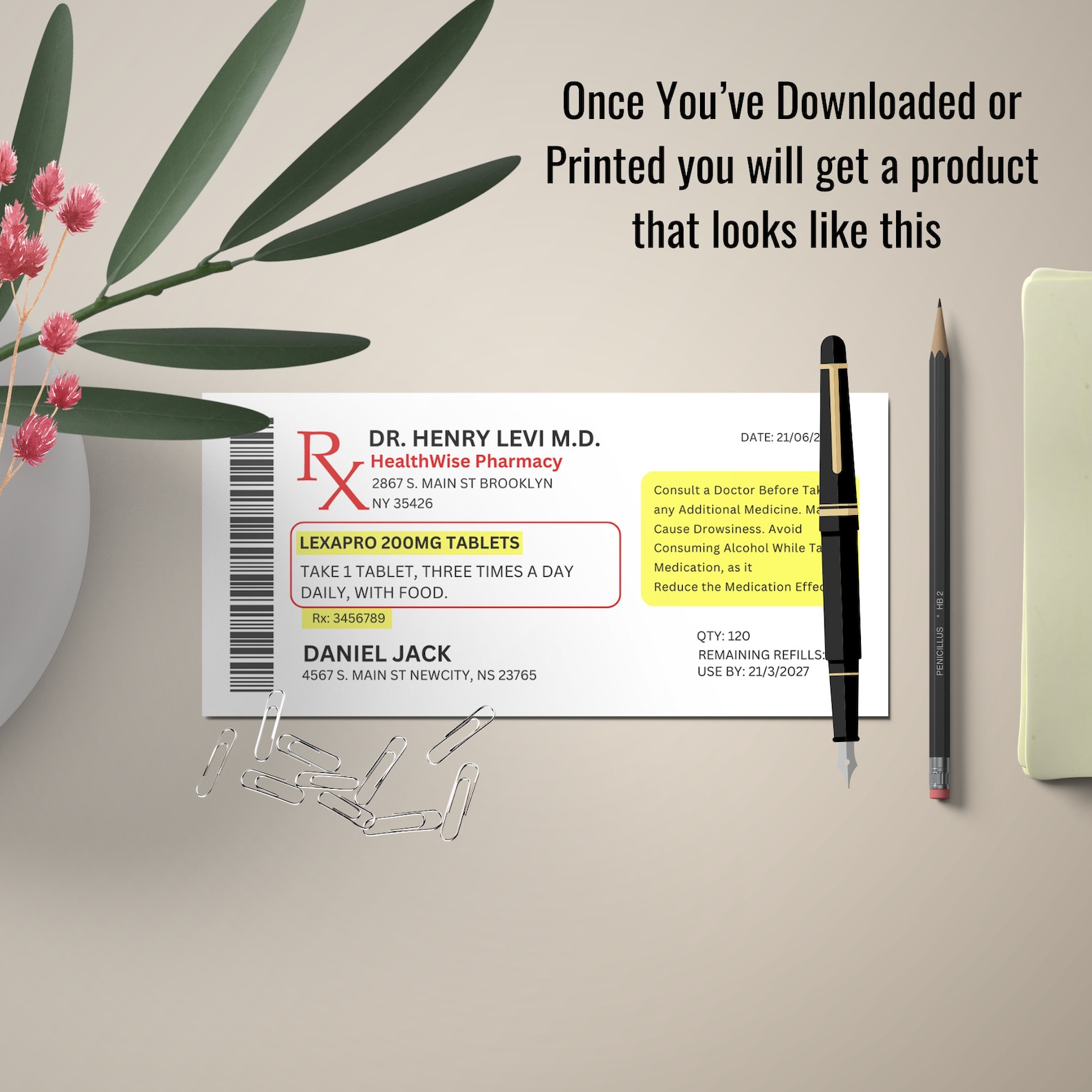 Editable Prescription Label Template | Pill Bottle Label | RX Label ...