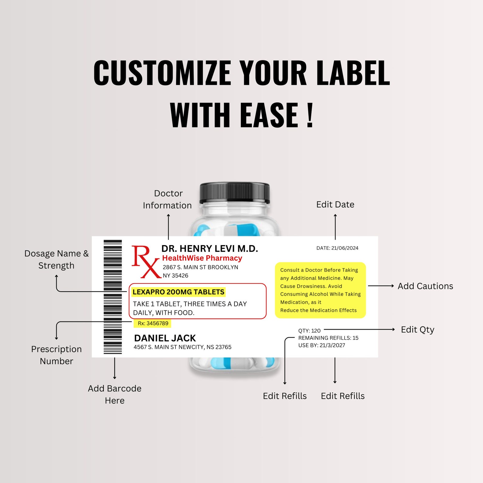 Editable Prescription Label Template | Pill Bottle Label | RX Label ...