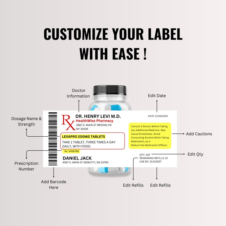 Editable Prescription Label Template | Pill Bottle Label | RX Label ...
