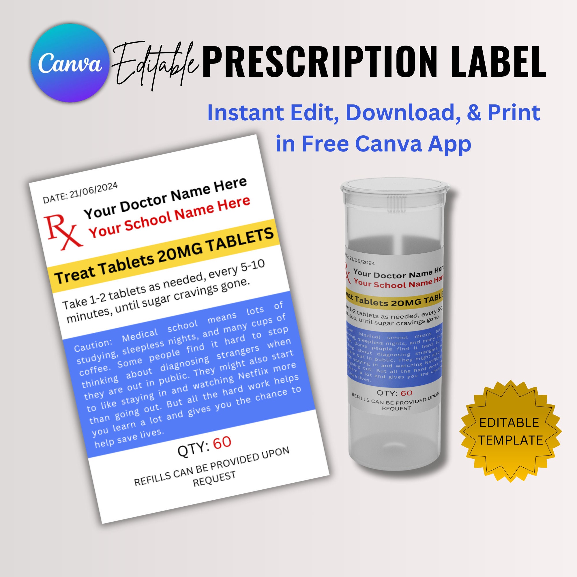 Editable Prescription Label Template | Pill Bottle Label | RX Label ...