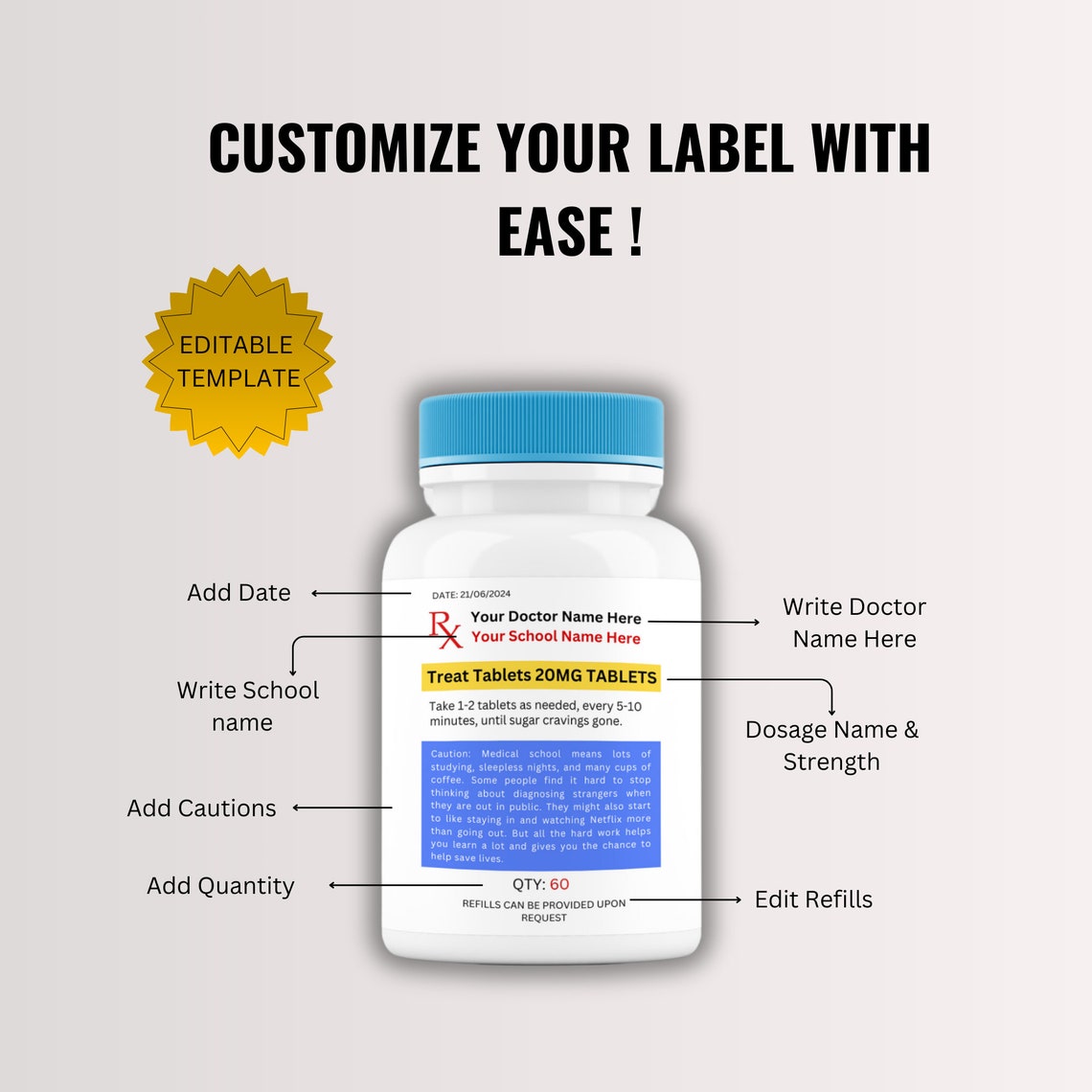 Editable Prescription Label Template | Pill Bottle Label | RX Label ...