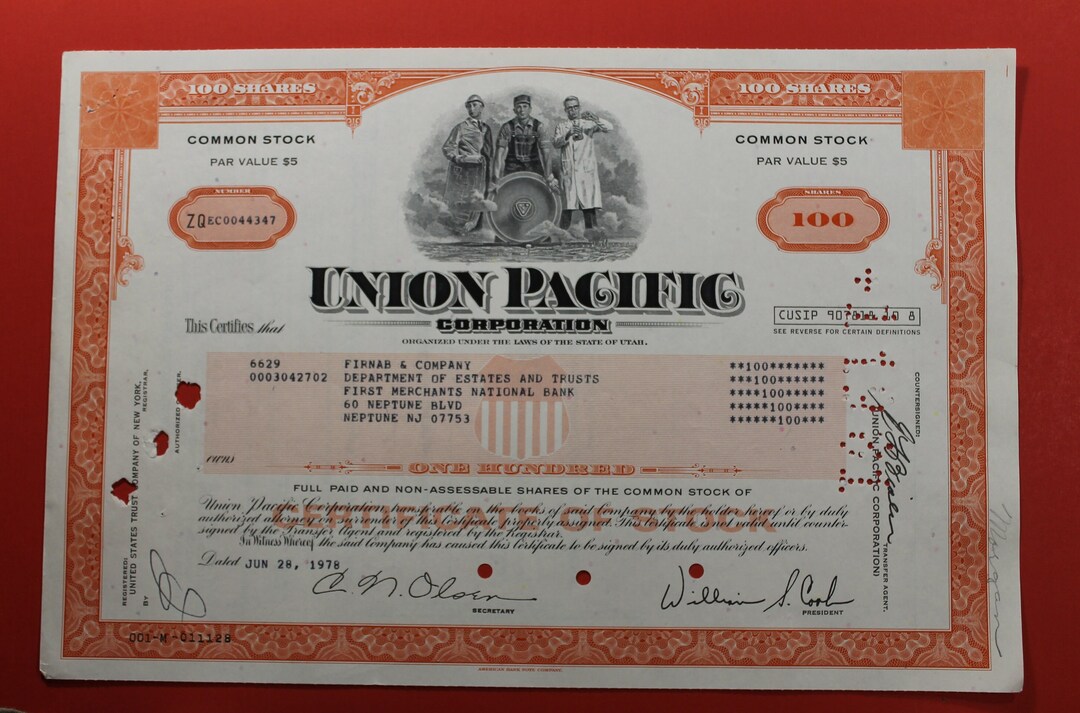 Union Pacific Railroad Stock Certificate Great Gift - Etsy