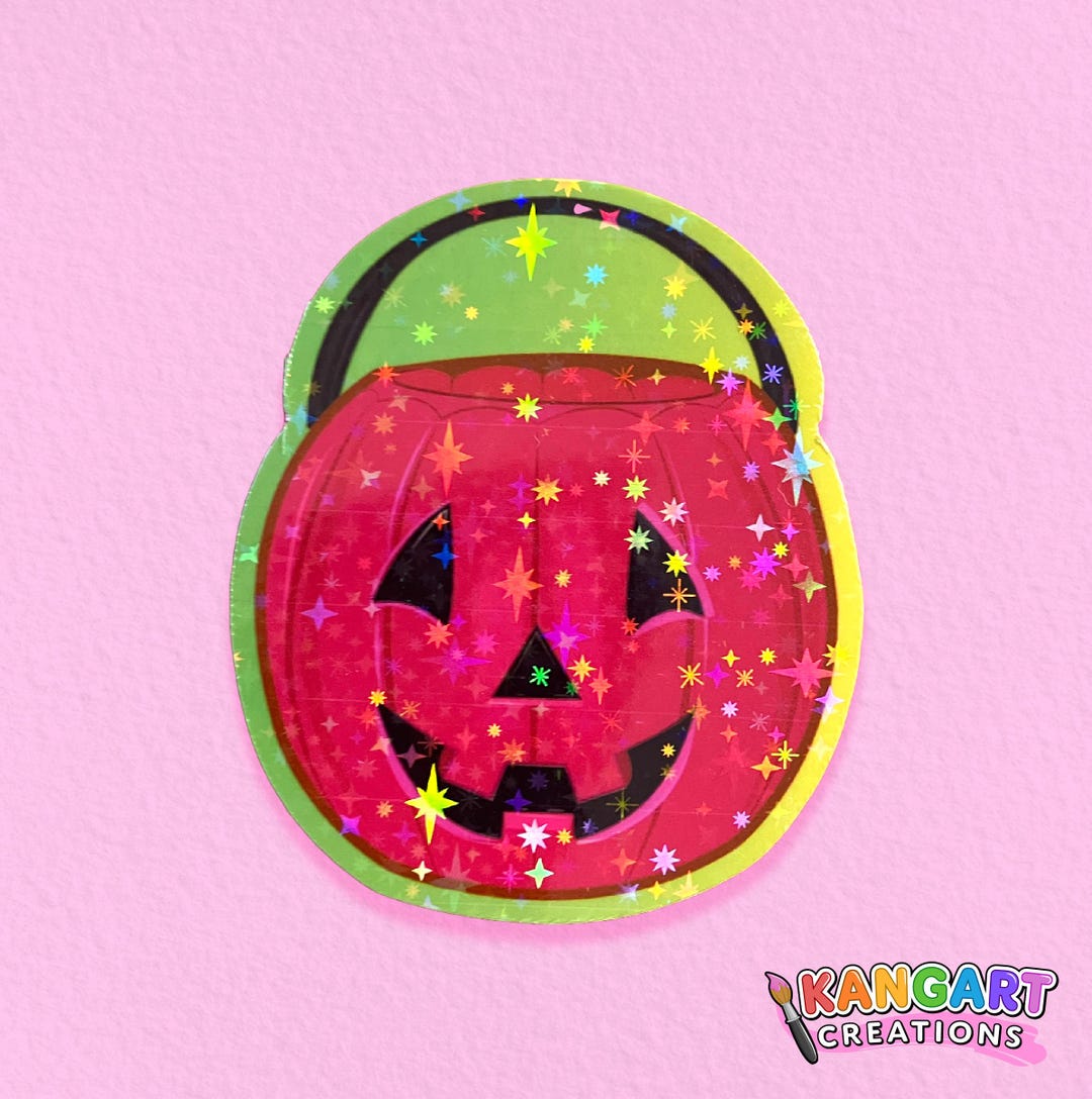 90s Hot Pink Pumpkin Sticker, Cute Pink Halloween Sticker, Holographic ...