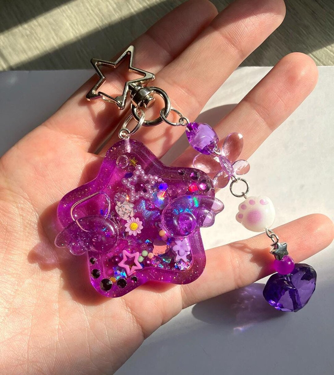 Purple Star Shaker Charm, Magical Girl Keychain, Resin Shaker Keychain ...