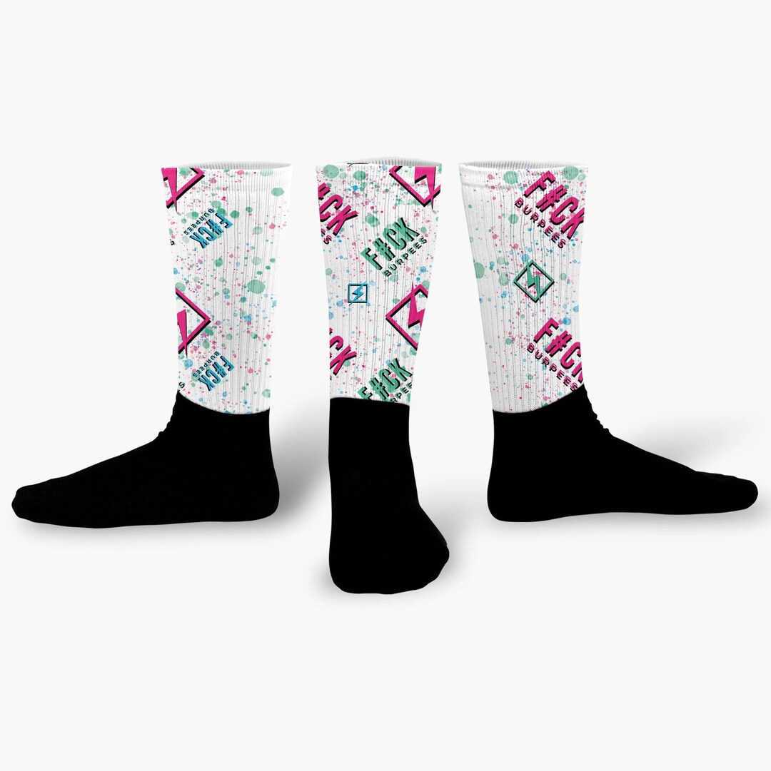 Gym Socks F#CK BURPEES Print - Funny Patterned 90s Retro Crew Sock Pair ...