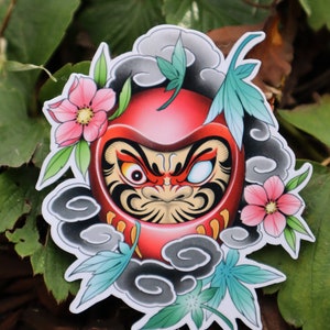 Japanese Daruma Doll Sticker, Laminated Vinyl Decal, Traditional Art ...