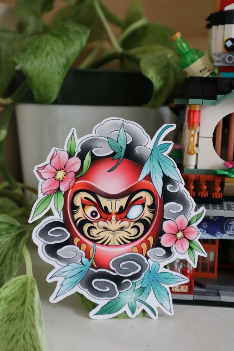 Japanese Daruma Doll Sticker, Laminated Vinyl Decal, Traditional Art ...