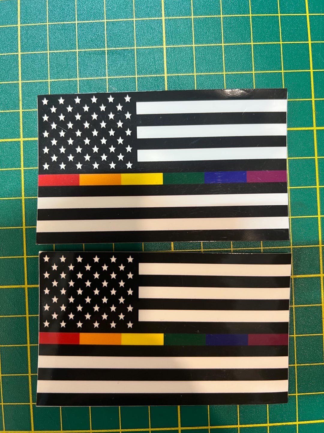 2 Thin Rainbow Line USA B&W LGBT Decal Sticker 3 1/4” X 2" USA Flag Gay ...