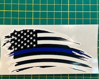 American Flag Blue Line Custom Vinyl Decal Sticker - Choose Your Color ...