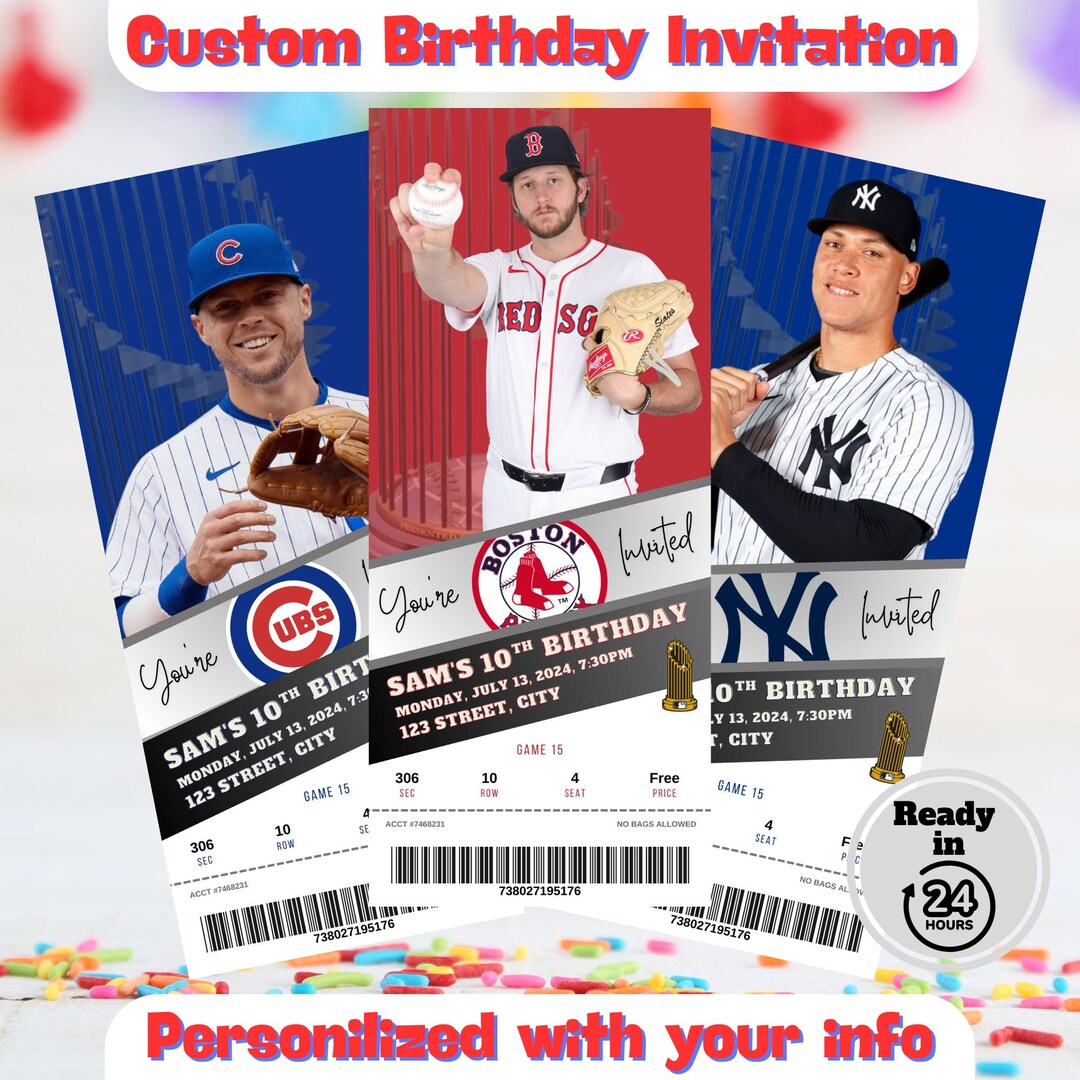 Custom Baseball Birthday Invitation, MLB Ticket Gift Birthday Custom ...