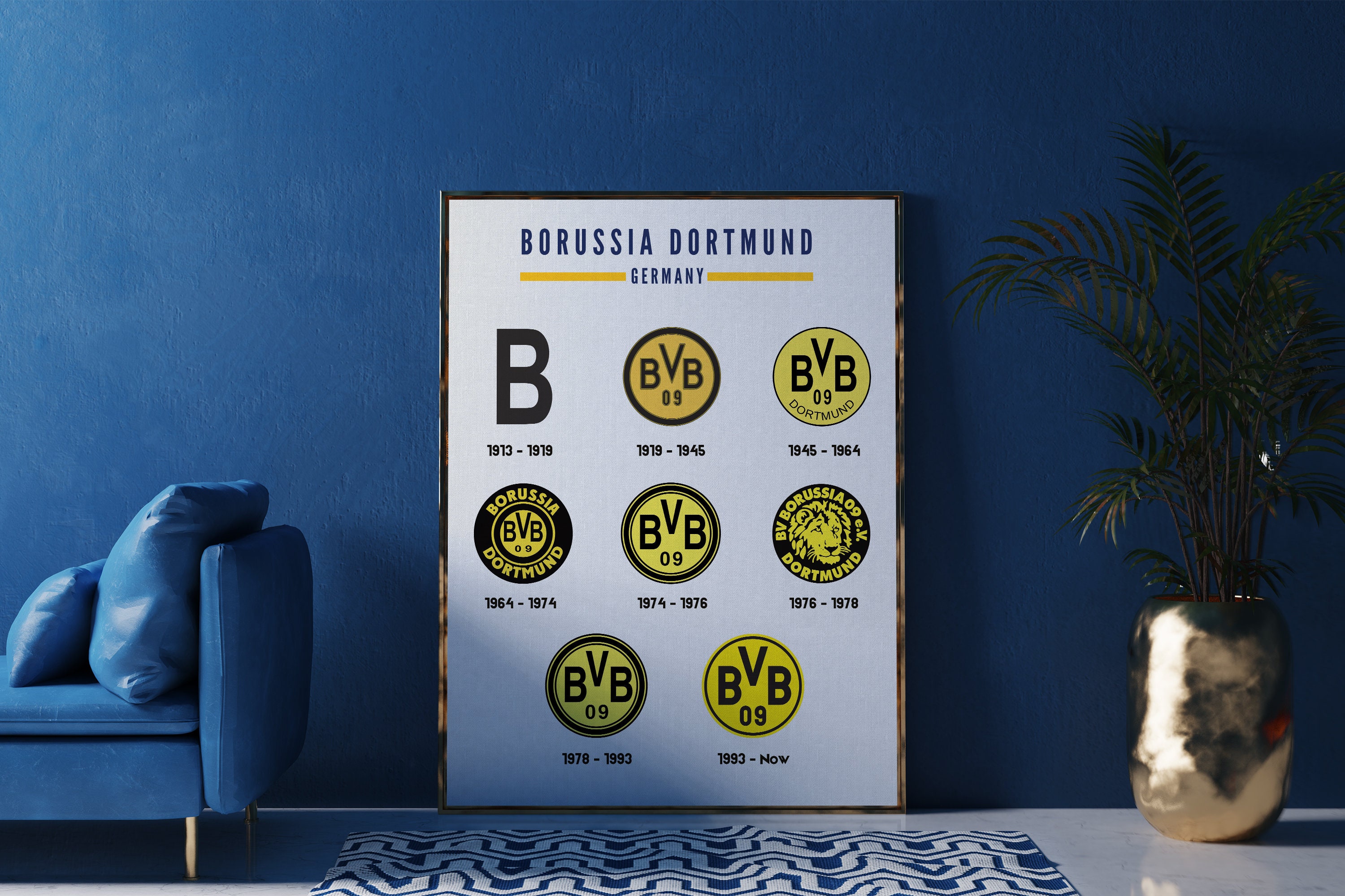 Borussia Dortmund Poster, BVB Logo Evolution Poster, Digital Print ...