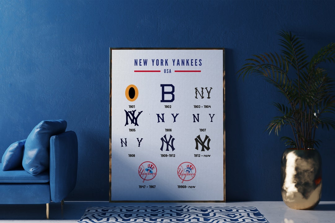 New York Yankees Poster, Yankees Logo Evolution Poster, Digital Print ...
