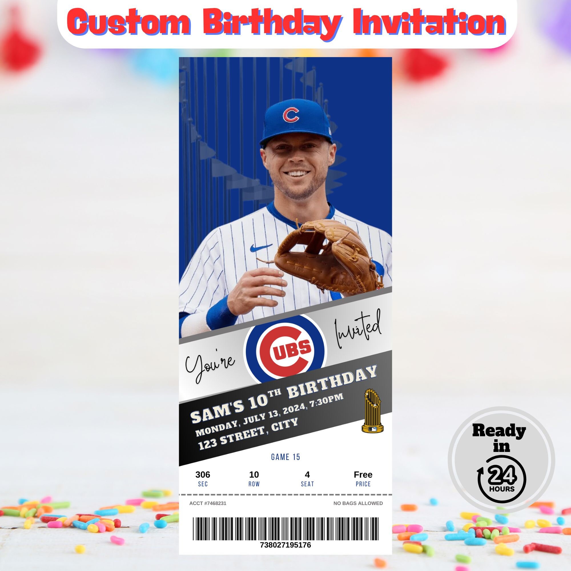 Custom Baseball Birthday Invitation, MLB Ticket Gift Birthday Custom ...