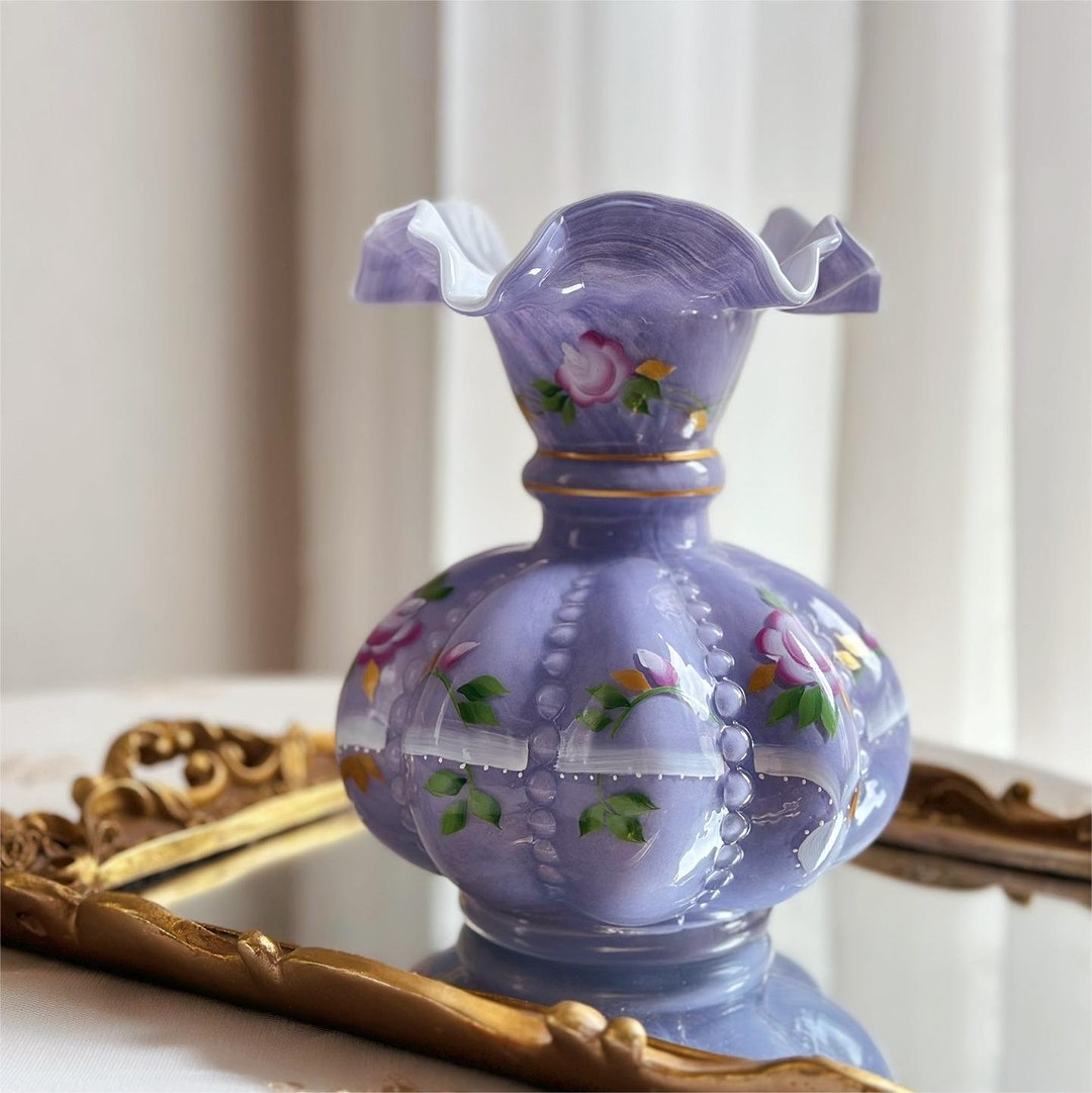 Purple Hand Painting Vase Glass Vase Purple Vase Flower Vase Container ...