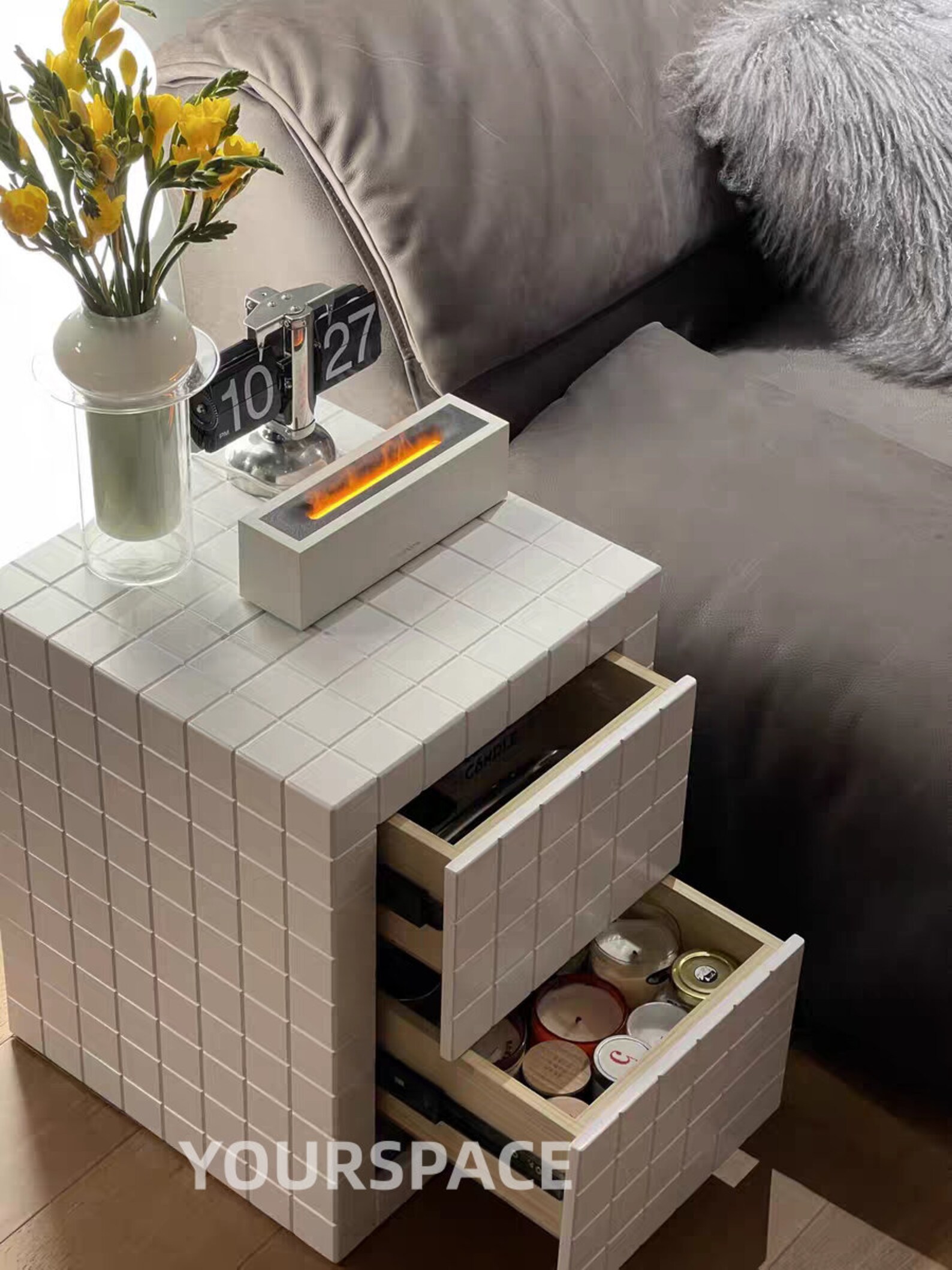 Tile Effect Nightstand Side Table Organize Table Corner Table Bookshelf ...