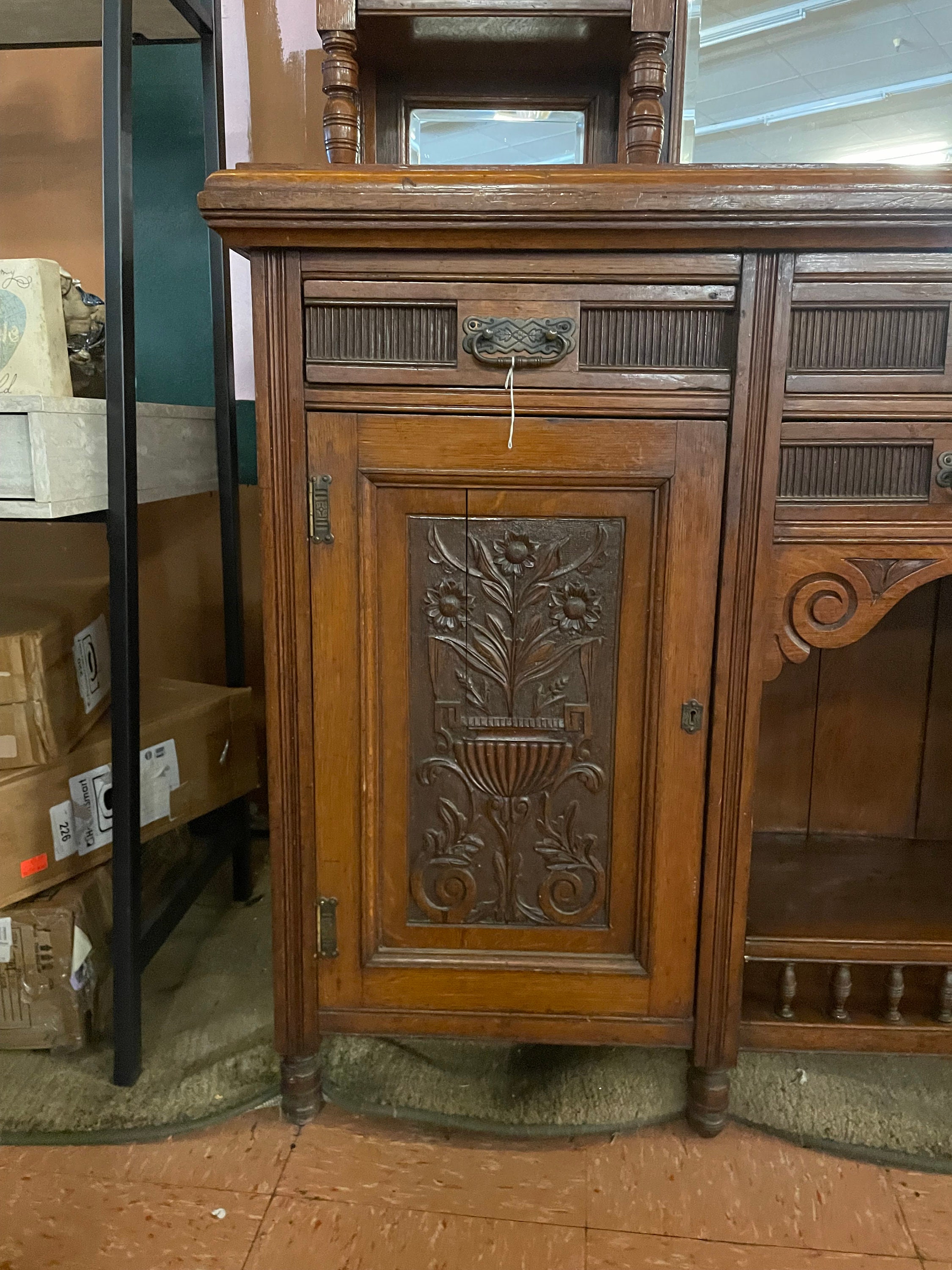 Vintage Victorian Mirror Back Buffet. Large Carved Sideboard. Ornate ...