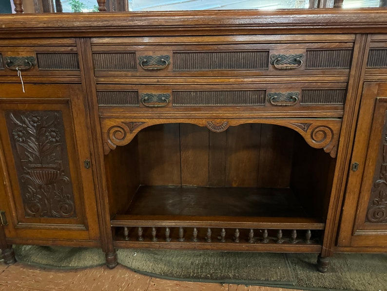 Vintage Victorian Mirror Back Buffet. Large Carved Sideboard. Ornate ...