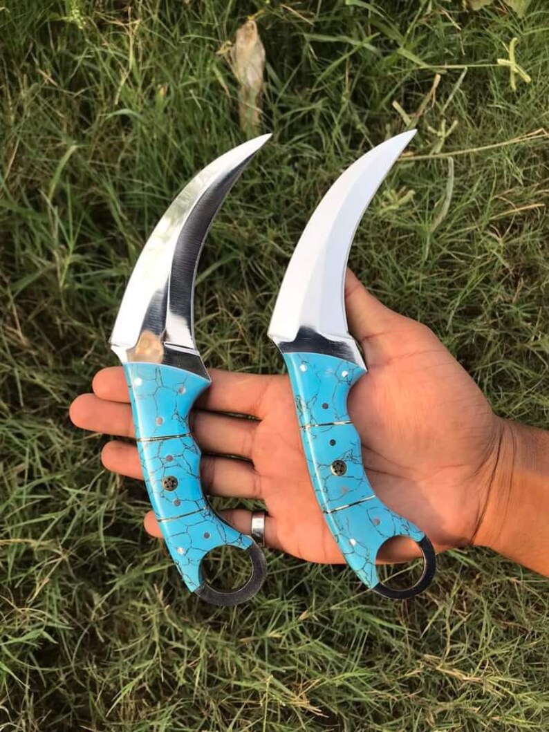 Unique Handcrafted Karambit Knives With Blue Turquoise Handle - Set of ...