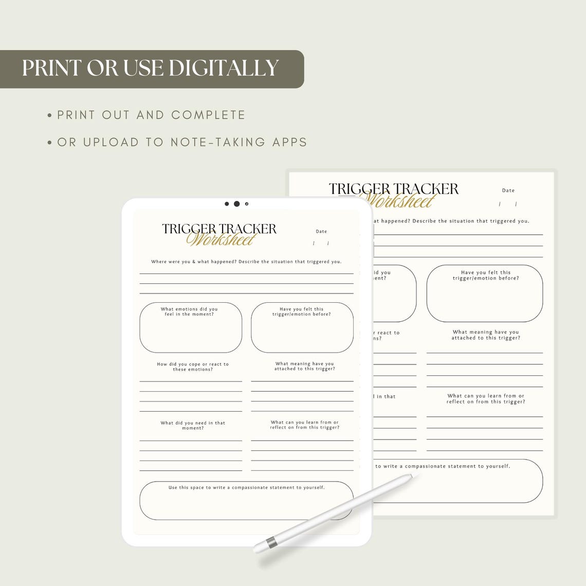 Printable Trigger Tracker Worksheet | Emotional Triggers Reflection ...