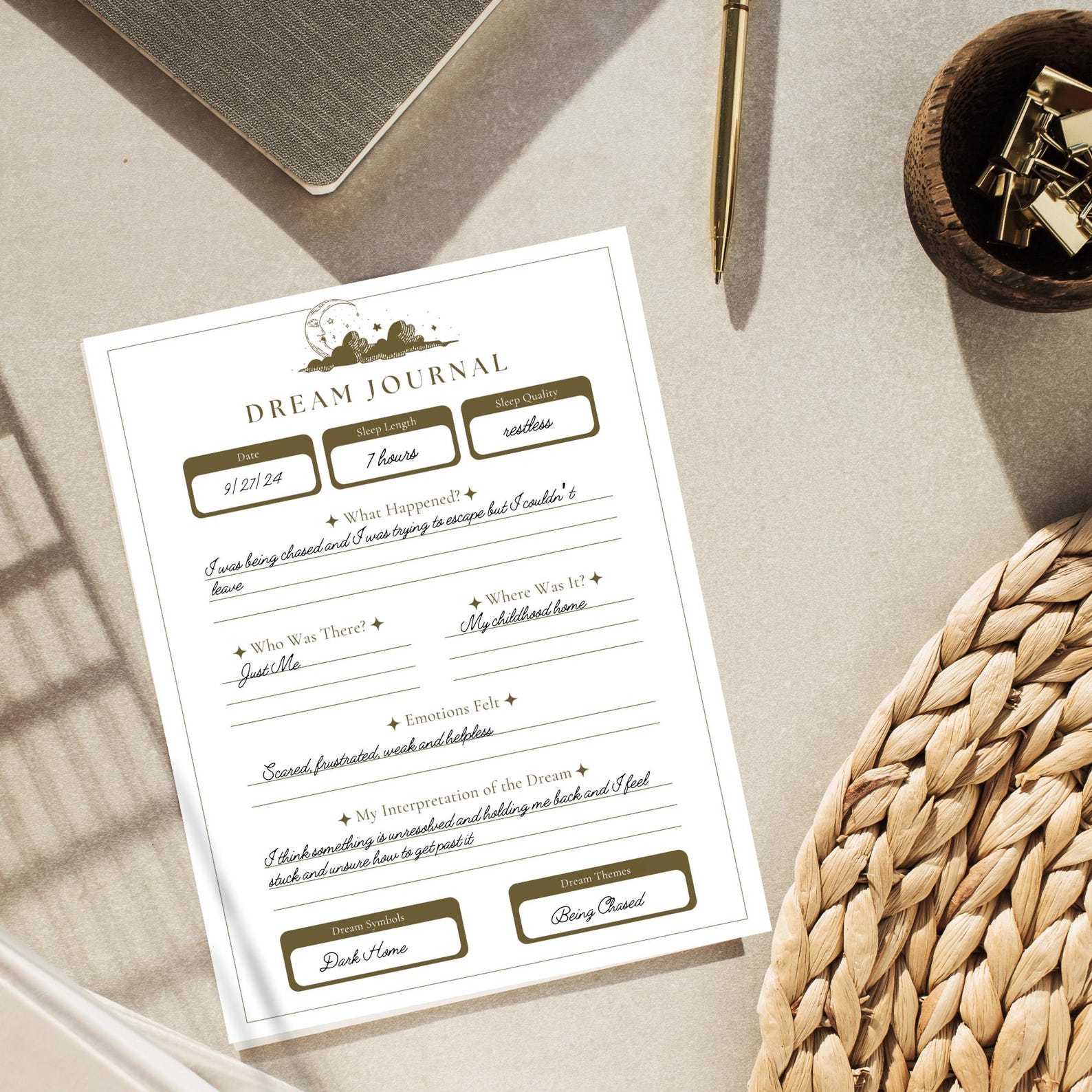 Printable Dream Journal | Dream Tracker | Digital Dream Journal Page ...