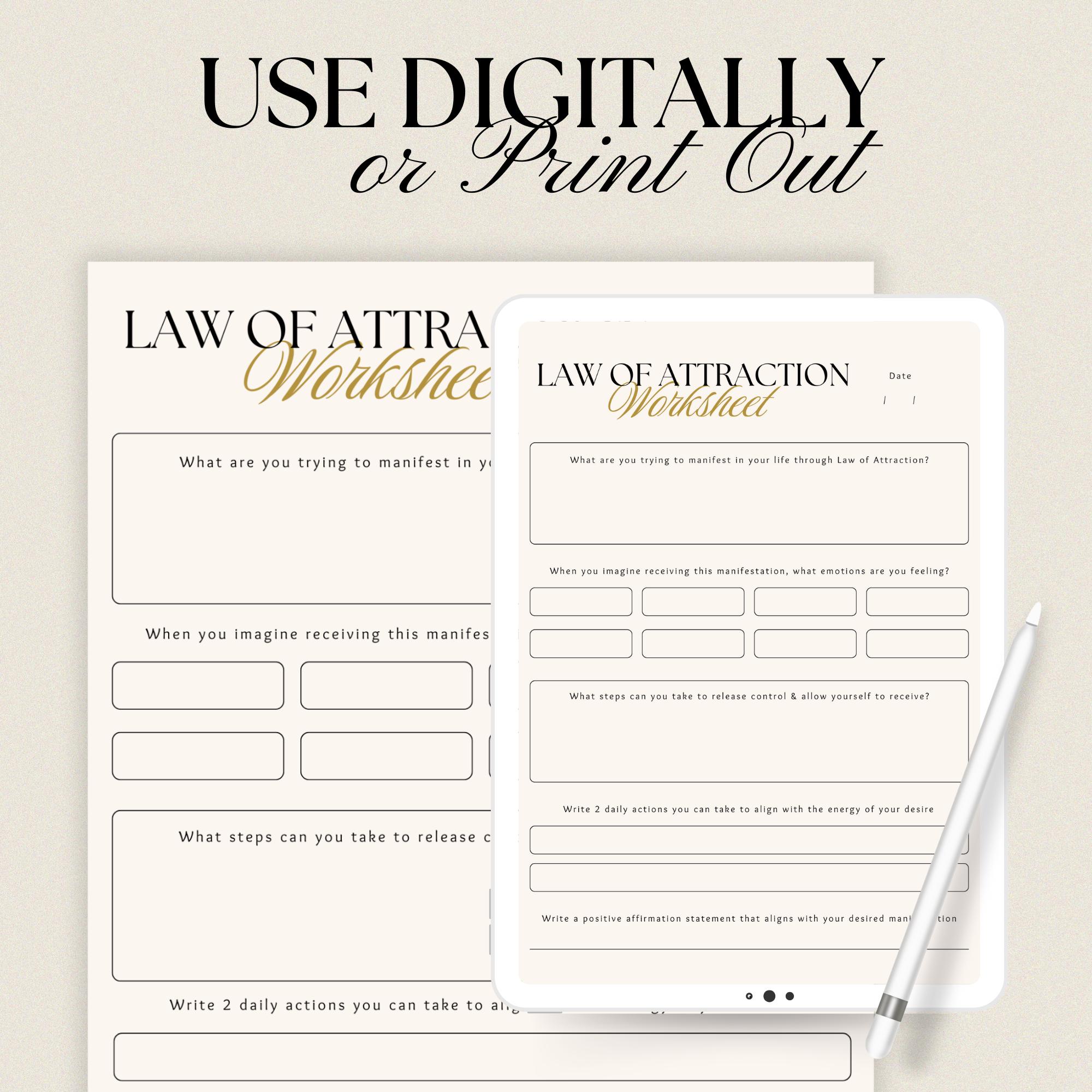 Printable Law of Attraction Worksheet | Manifesting Journal Prompts ...