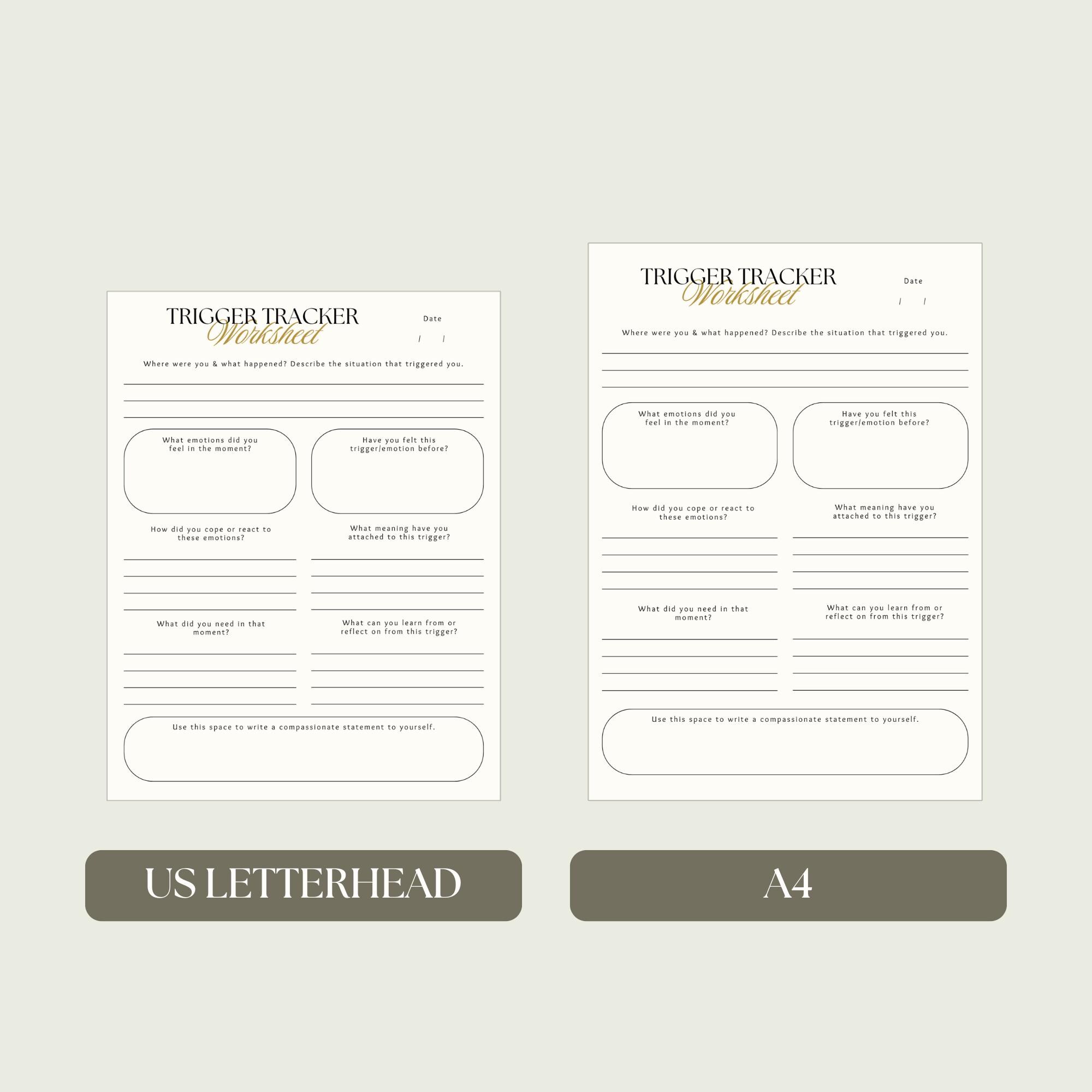 Printable Trigger Tracker Worksheet | Emotional Triggers Reflection ...