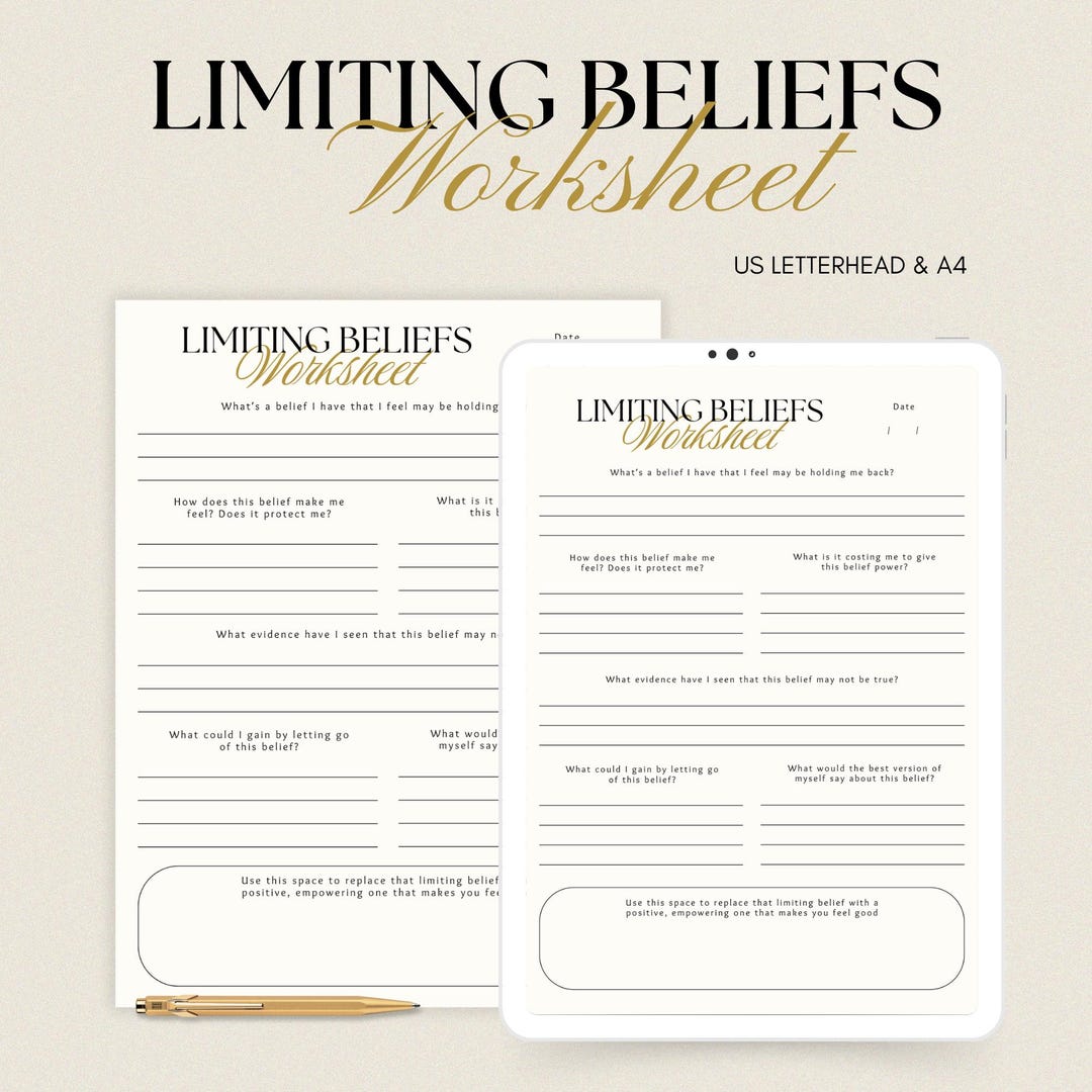 Printable Limiting Belief Worksheet | Negative Beliefs Journal Prompts ...