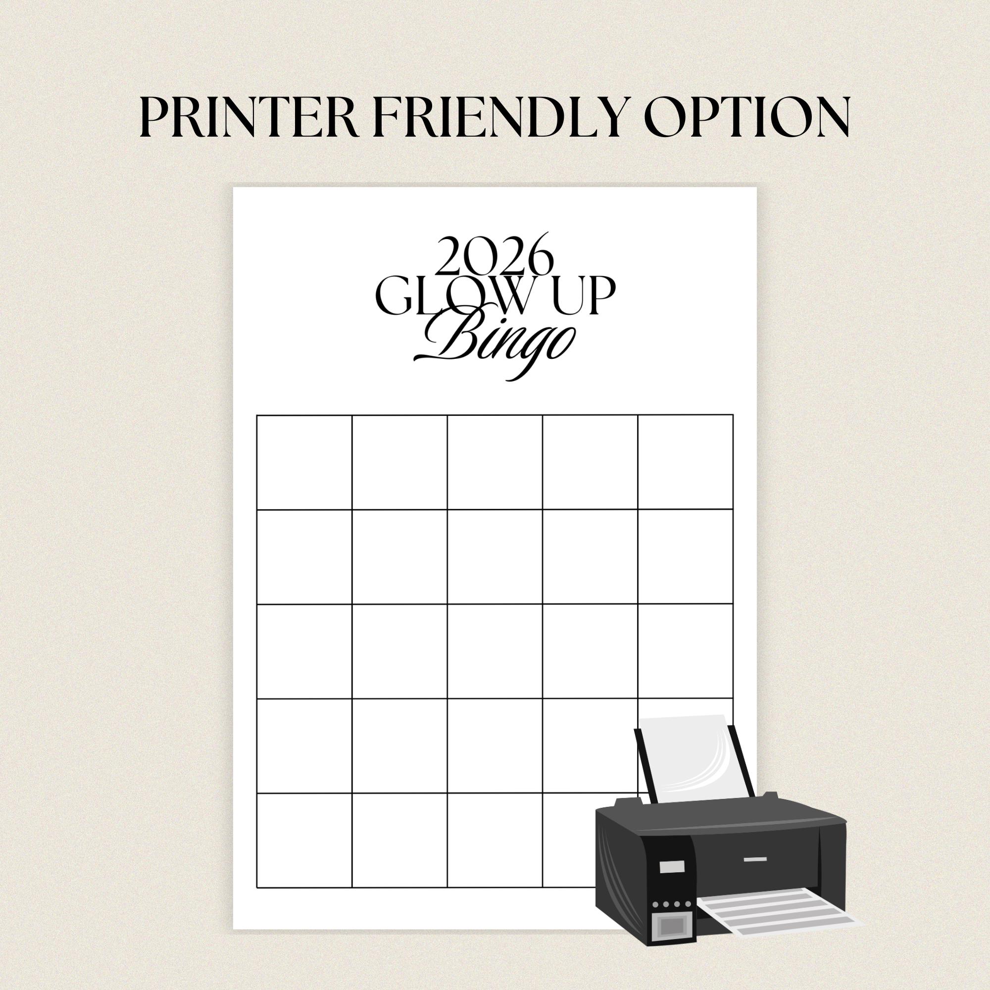 2026 Glow up Bingo Card | Printable Vision Board Bingo | New Years ...