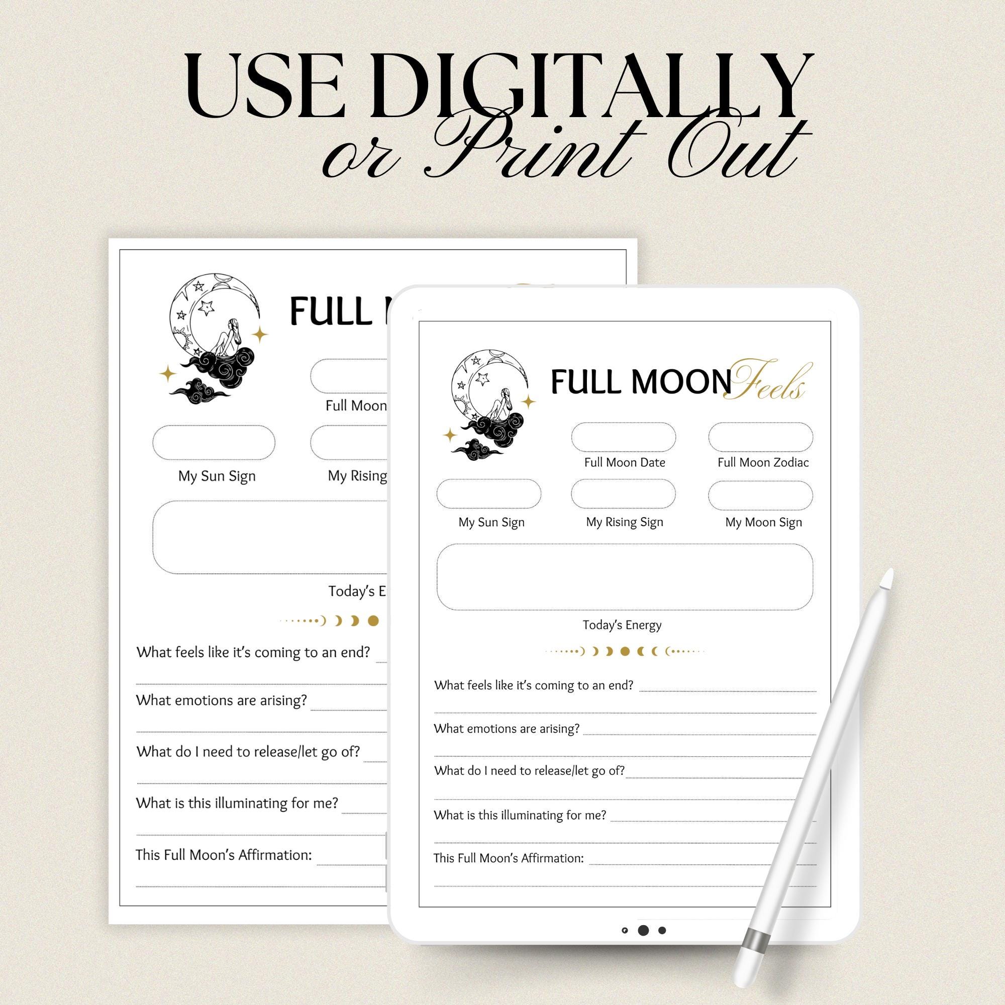 Full Moon Feels Guided Journal Page | Full Moon Reflections | Printable ...