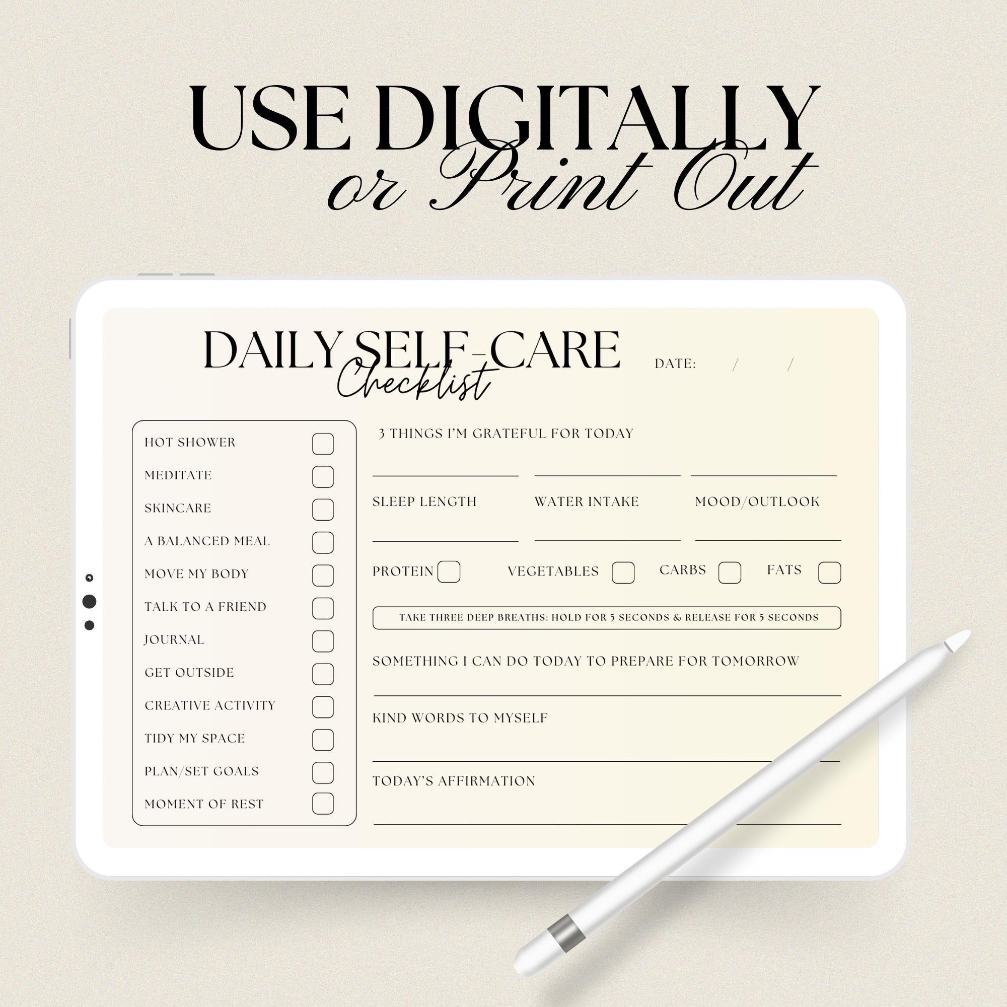 Printable Daily Self-care Checklist | Self-care Tracker | Digital ...