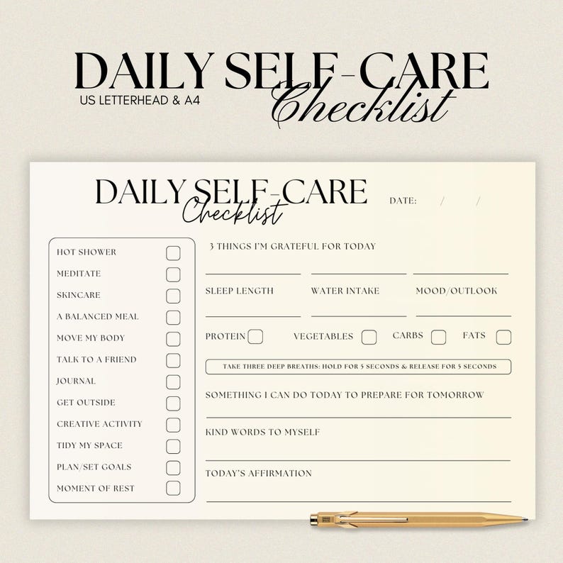 Printable Daily Self-care Checklist | Self-care Tracker | Digital ...
