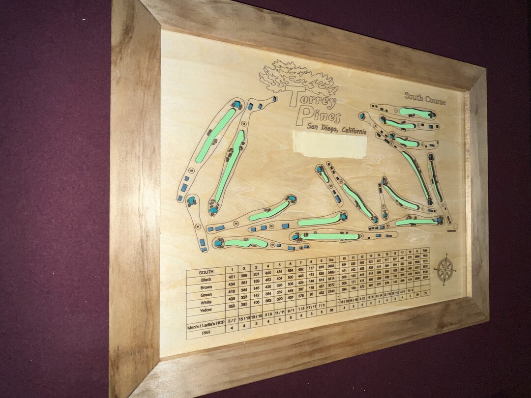 Custom Golf Course Map Engraved - Torrey Pines - South Golf Course - Etsy