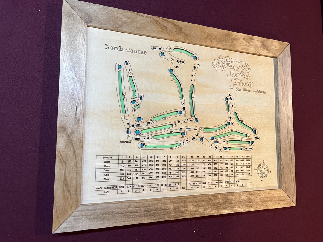 Custom Golf Course Map Engraved - Torrey Pines - North Golf Course - Etsy
