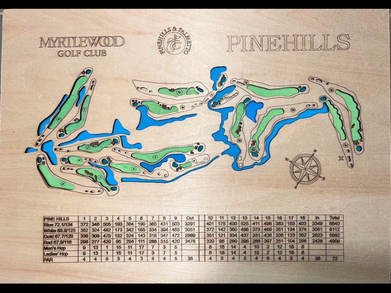 Custom Golf Course Map Engraved - Myrtle Beach SC - Myrtlewood ...