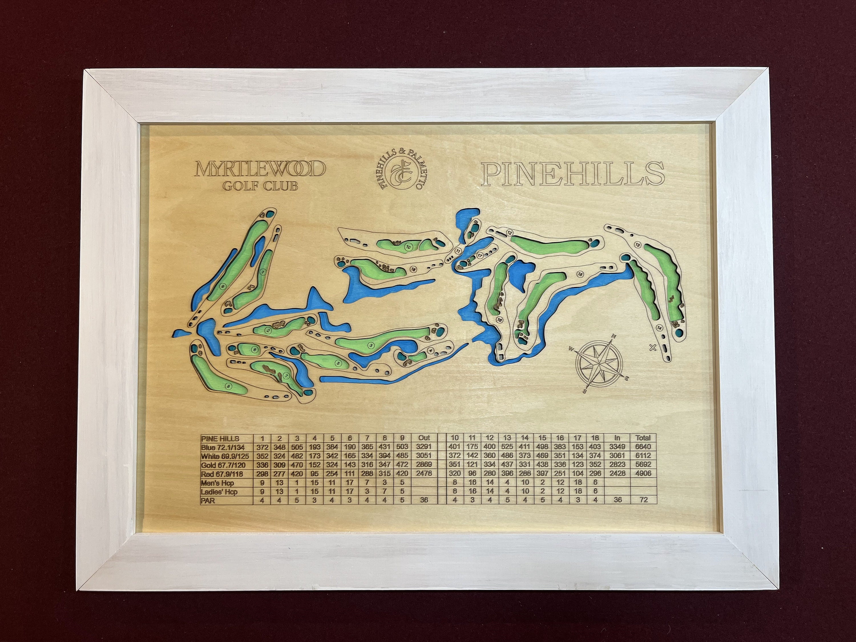 Custom Golf Course Map Engraved - Myrtle Beach SC - Myrtlewood Pinehills Golf Course - Etsy