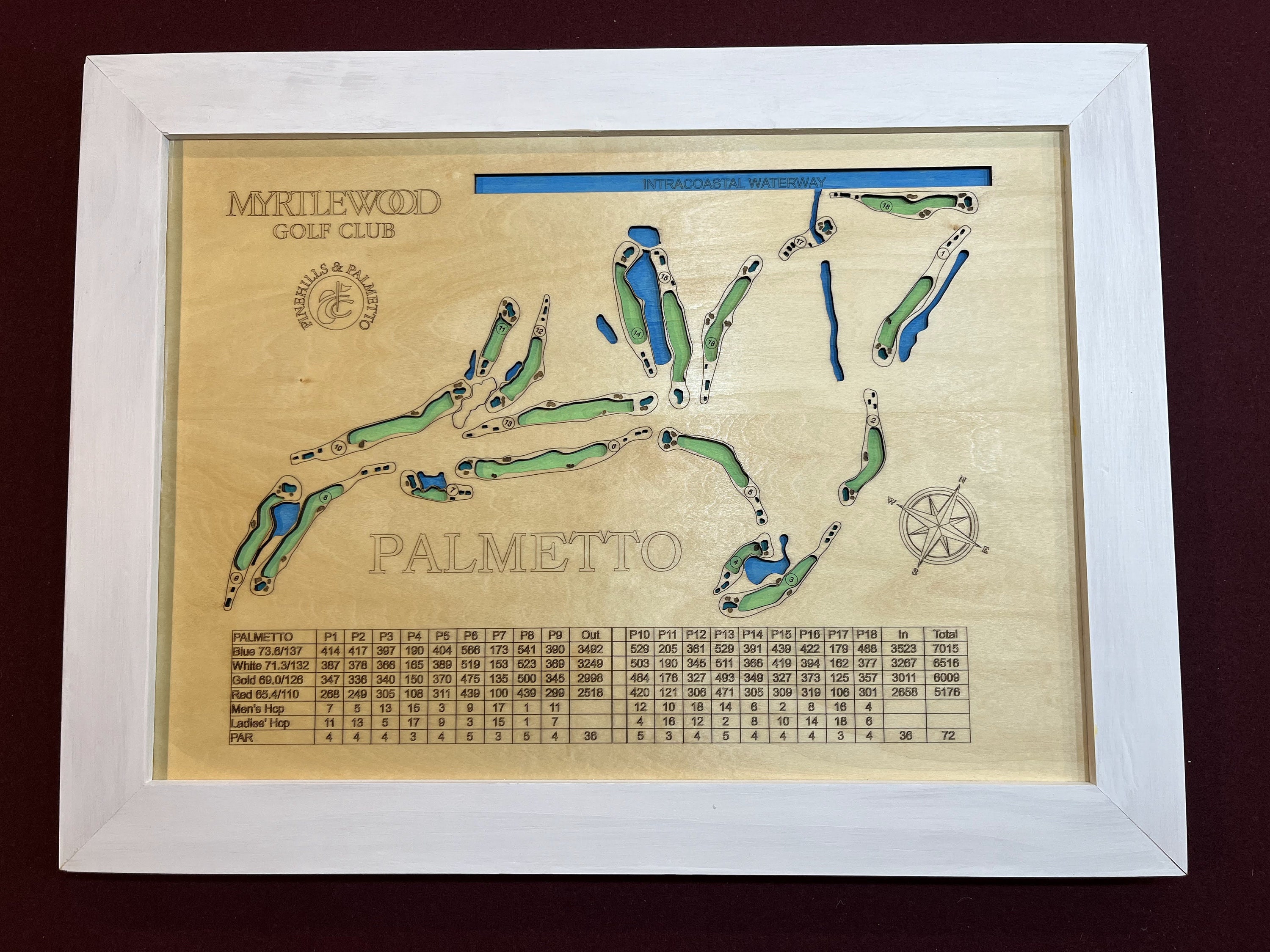 Custom Golf Course Map Engraved - Myrtle Beach SC - Myrtlewood Palmetto ...