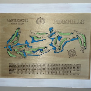 Custom Golf Course Map Engraved - Myrtle Beach SC - Myrtlewood Pinehills Golf Course - Etsy
