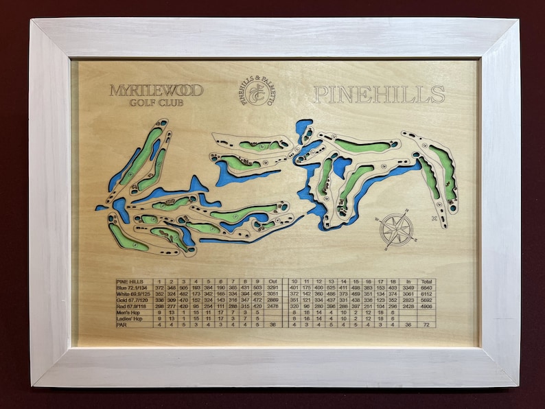 Custom Golf Course Map Engraved - Myrtle Beach SC - Myrtlewood ...