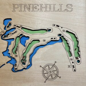 Custom Golf Course Map Engraved - Myrtle Beach SC - Myrtlewood Pinehills Golf Course - Etsy