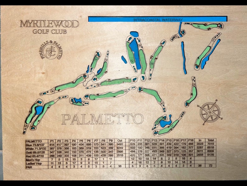 Custom Golf Course Map Engraved - Myrtle Beach SC - Myrtlewood Palmetto ...