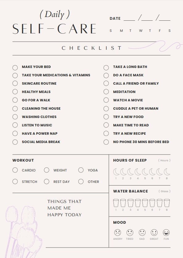 Self-care Daily Checklist, To-do List, Daily Planner, Daily Tracker - Etsy