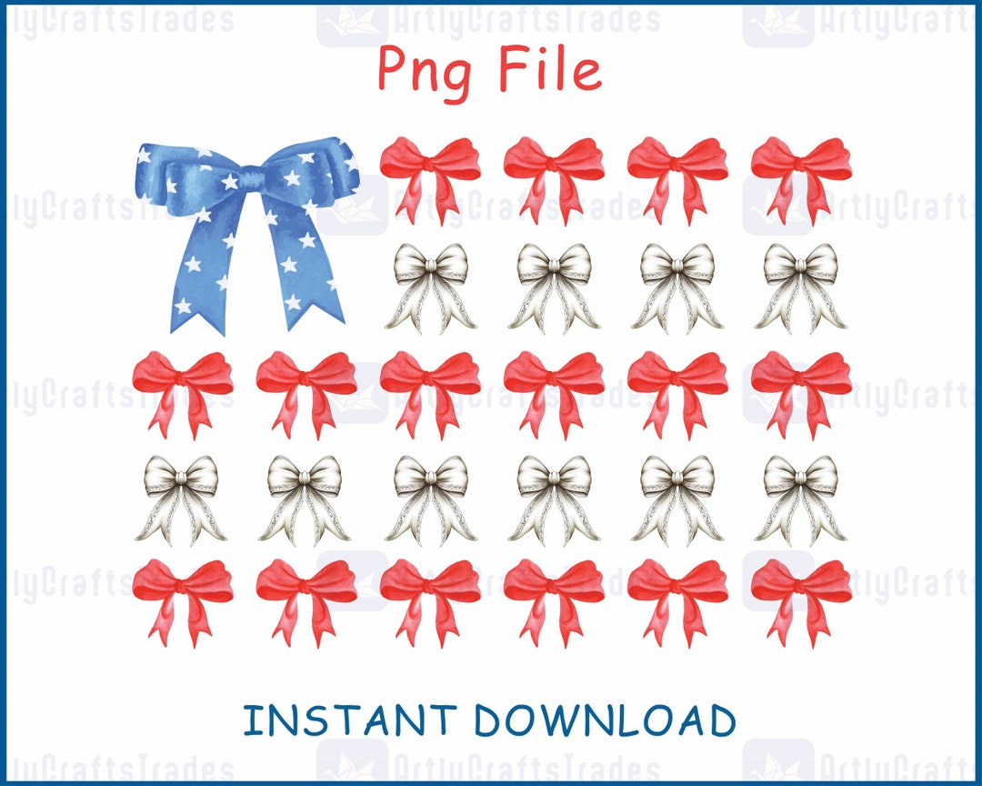 Coquette 4th of July PNG American Flag Collage White Blue Red Bows ...
